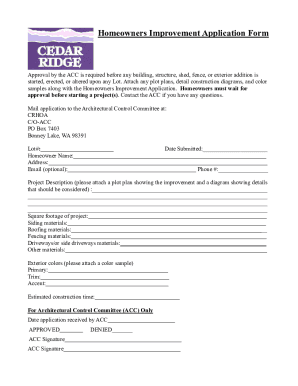 Fillable Online Homeowners Improvement Application Form - Cedar Ridge ...