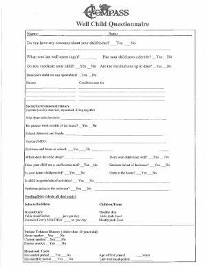 Fillable Online Well Child Questionnaire - Compass Pediatrics Fax Email ...