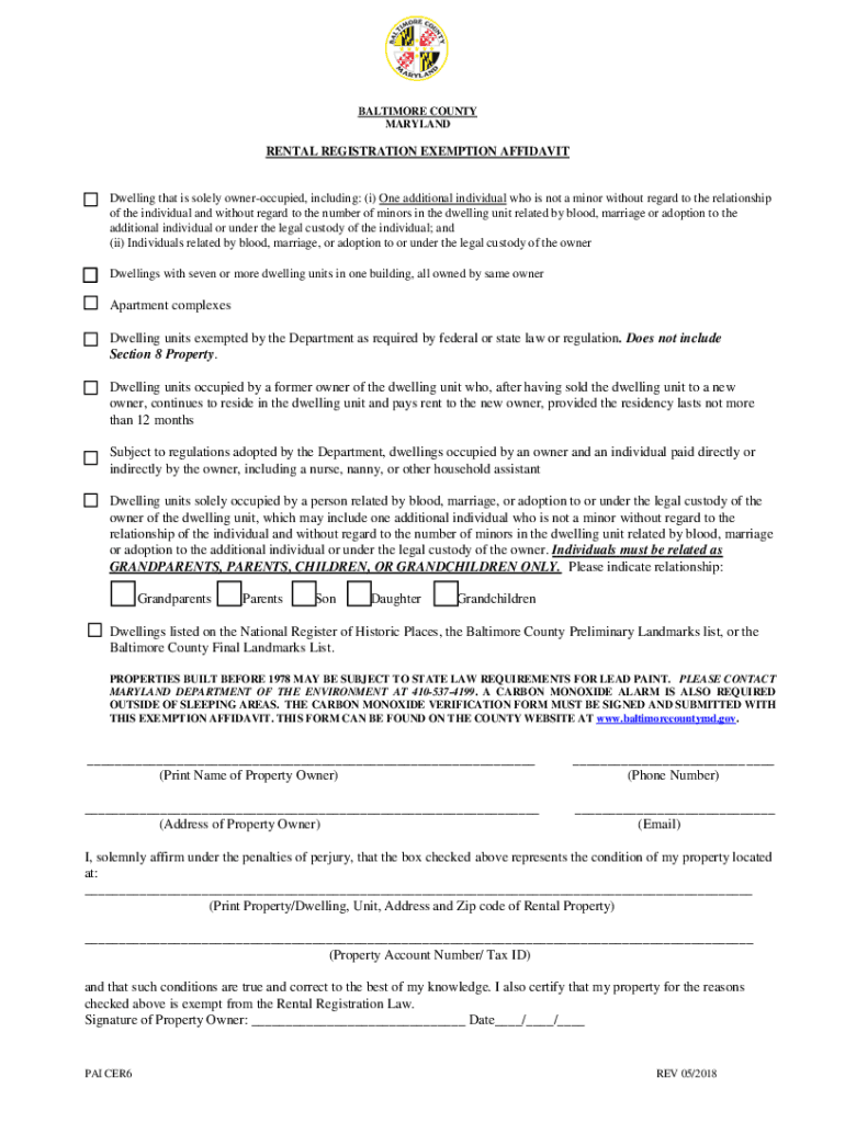 Fillable Online RENTAL REGISTRATION EXEMPTION AFFIDAVIT. RENTAL ...