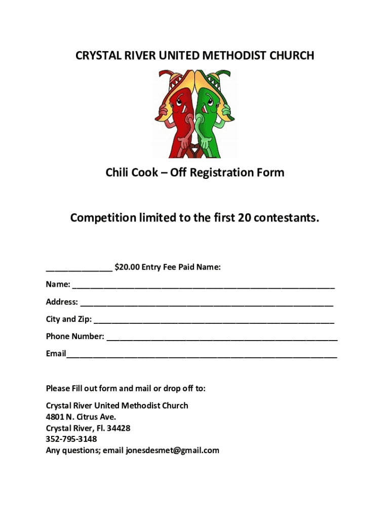 Fillable Online Chili Cook Off Registration Form Competition limited to ...