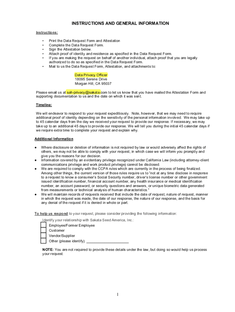 Fillable Online DSAR form template CCPA Fax Email Print - pdfFiller
