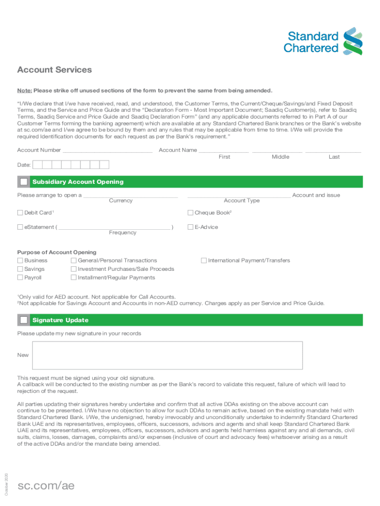 Fillable Online Account Services 09/11 - Standard Chartered Fax Email ...