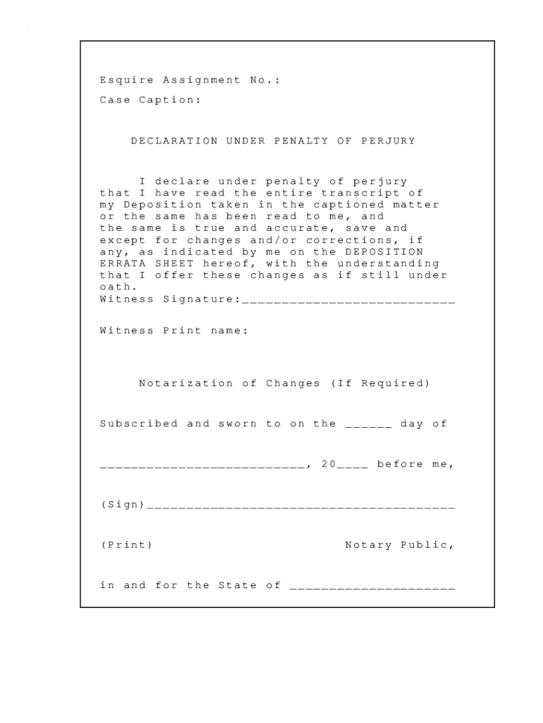 Fillable Online Esquire Assignment No.: Case Caption: DECLARATION UNDER ... Fax Email Print ...