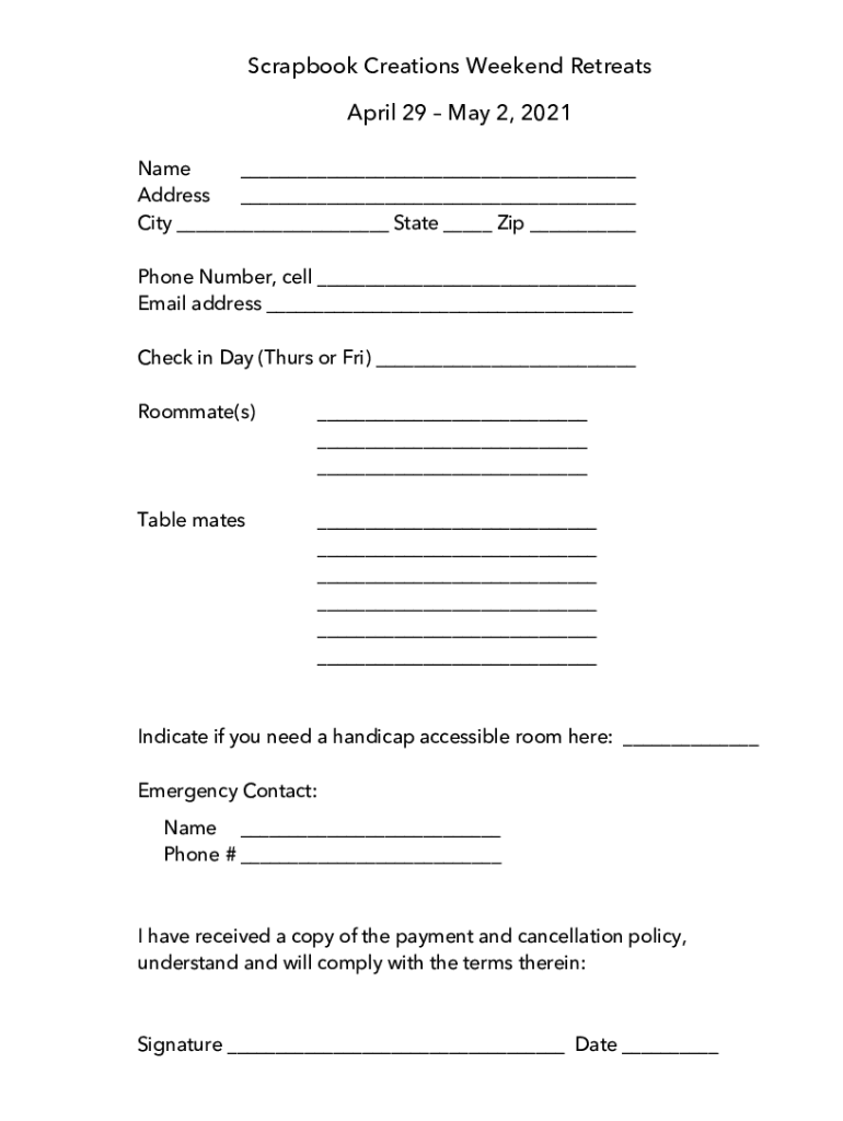 Fillable Online Scrapbook Creations April 29 to May 2 2021 Weekend ...