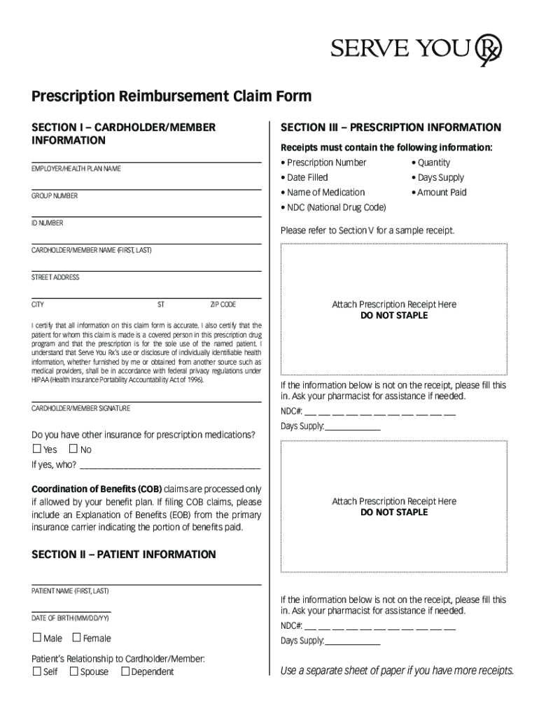 Fillable Online Prescription Reimbursement Claim Form Drug Card (drugs ...