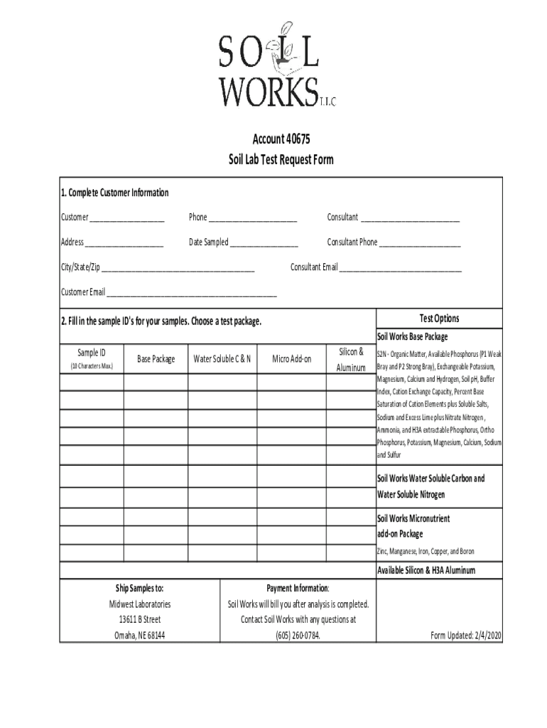 Fillable Online PROFILE SOIL TEST REQUEST FORM Fax Email Print - pdfFiller