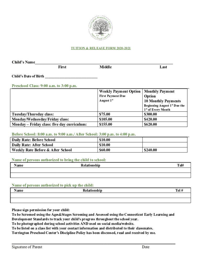 Fillable Online Preschool 2020-2021 Applications, Forms & Information ...