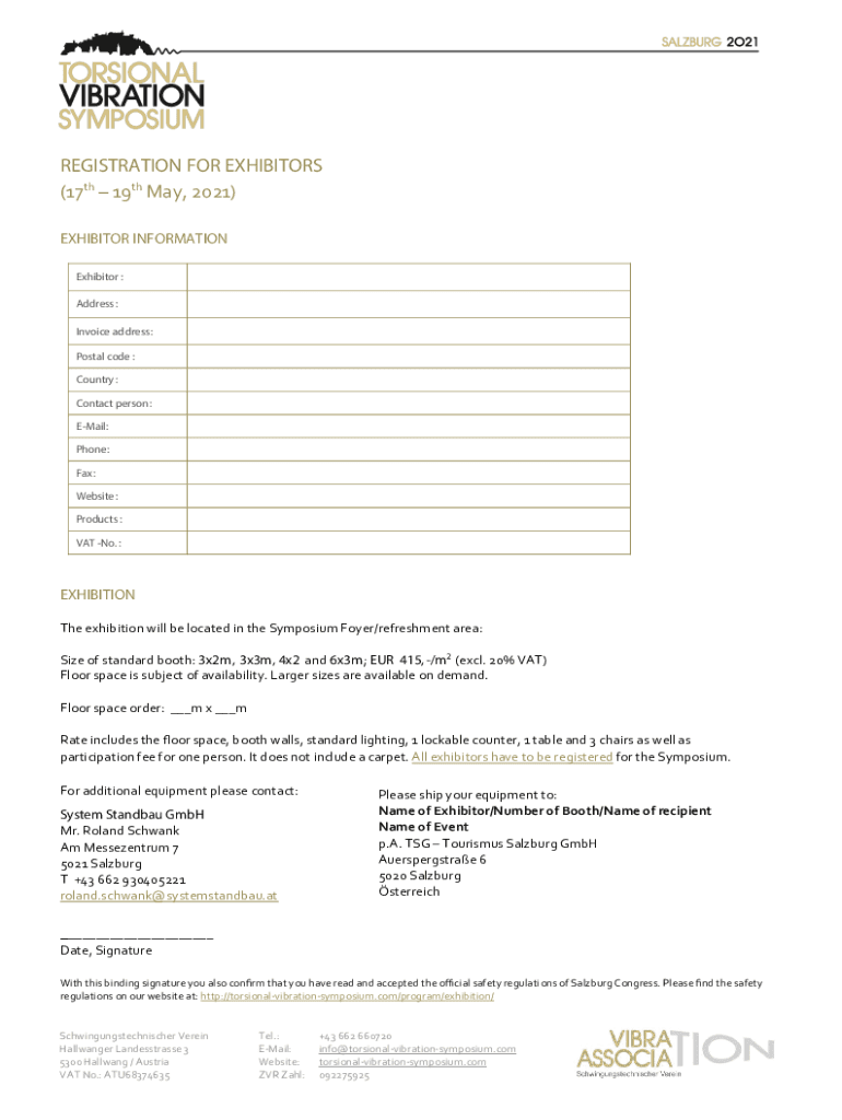 Fillable Online TVS 2021 Registration form for exhibitors (PDF)neu3 Fax ...