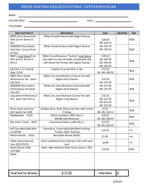 Fillable Online VBEMS UNIFORM REQUISITION FORMOFFICER ... Fax Email ...
