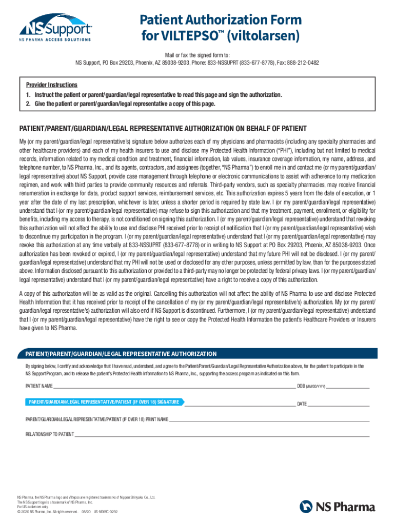 Fillable Online Patient Authorization Form for VILTEPSO (viltolarsen ...