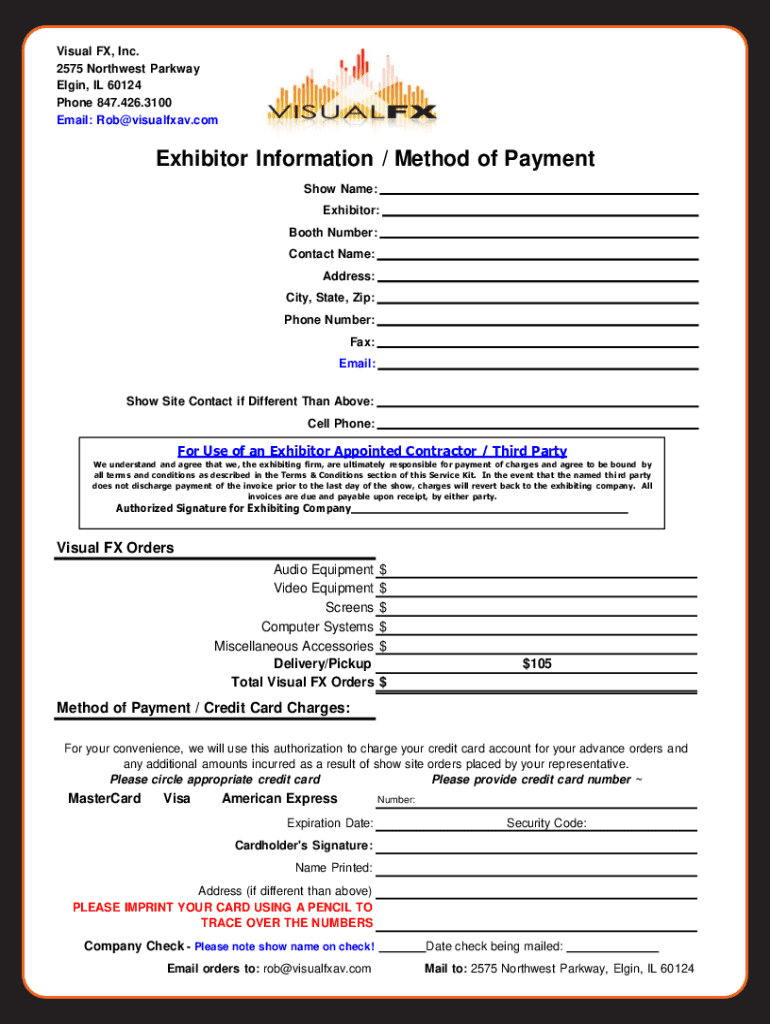 Fillable Online Exhibitor Information / Method of Payment - Visual FX ...
