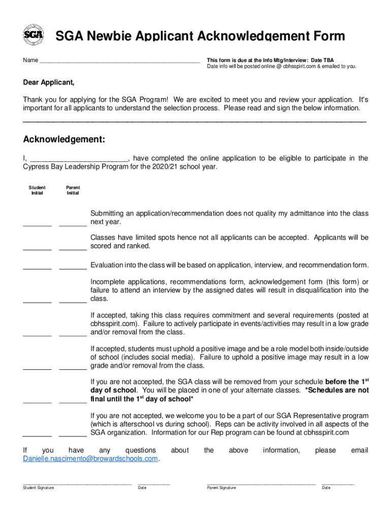 Fillable Online SGA Newbie Applicant Acknowledgement Form Fax Email ...