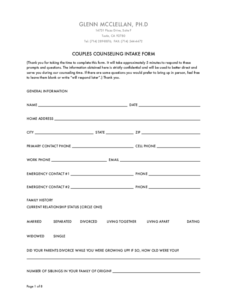 Fillable Online Couples Counseling Form Fax Email Print - pdfFiller