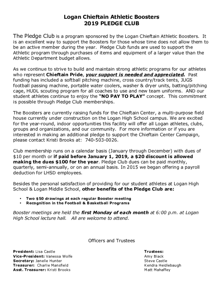 Fillable Online 2019 Pledge club form (1) - CHIEFTAIN CENTER - HOME Fax ...
