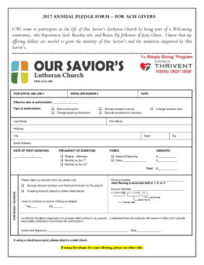 Fillable Online 2017 ANNUAL PLEDGE FORM FOR ACH GIVERS Fax Email Print ...