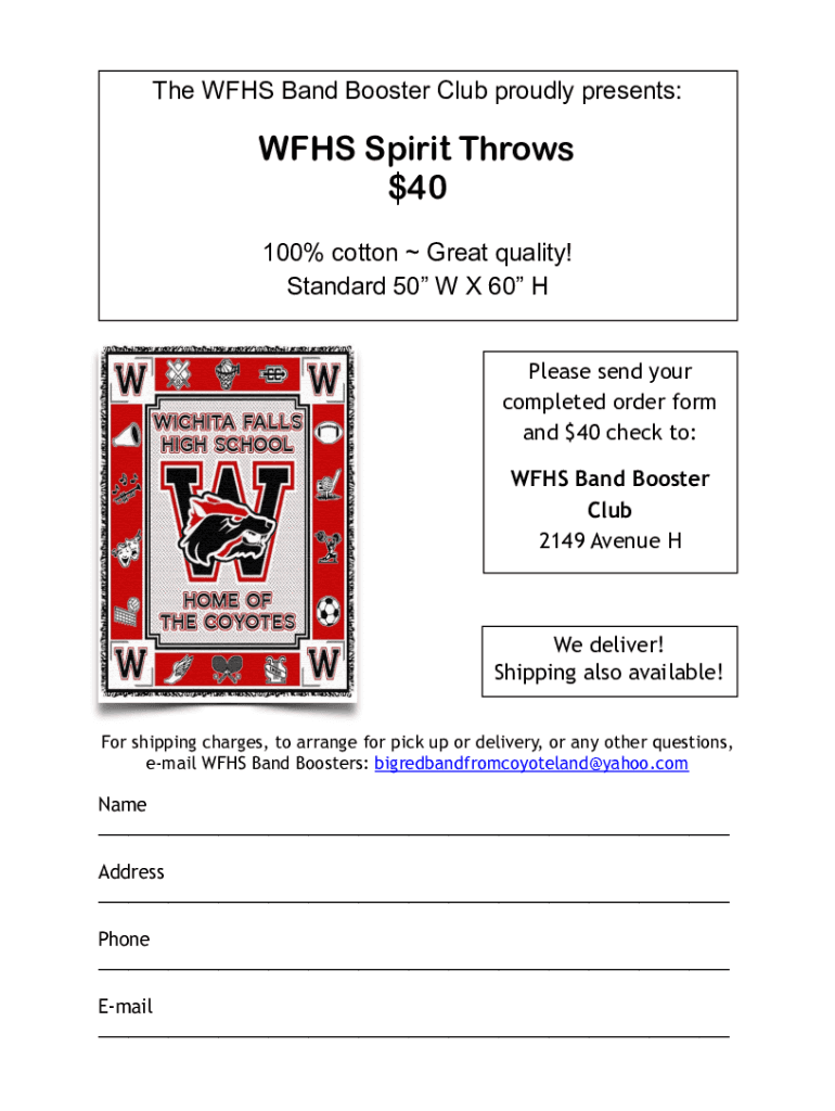 Fillable Online WFHS Spirit Throw Flyer Fax Email Print - pdfFiller
