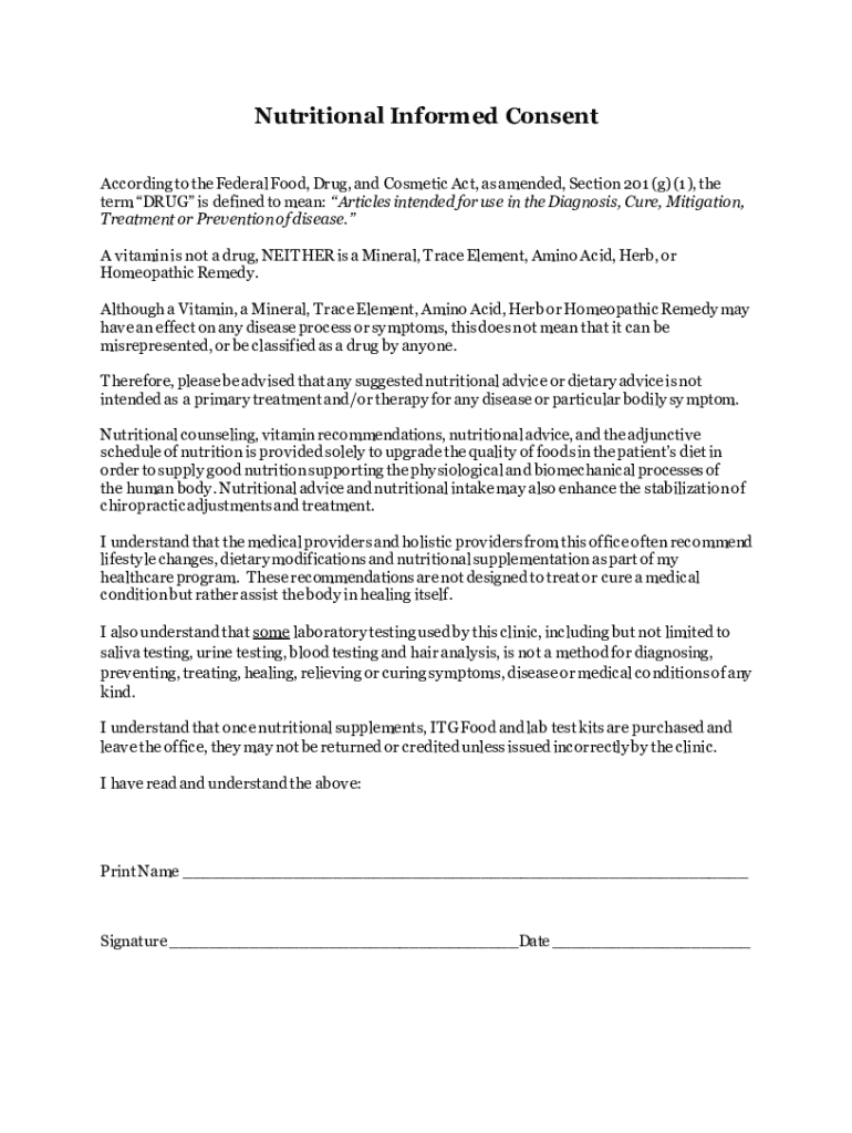 Fillable Online NUTRITIONAL INFORMED CONSENT - masonchirocenter.com Fax ...