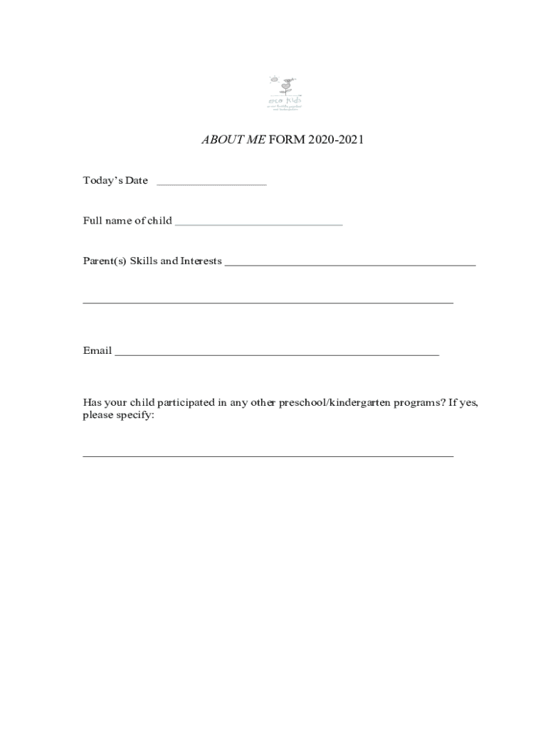 Fillable Online ABOUT ME FORM 2020-2021.docx Fax Email Print - pdfFiller