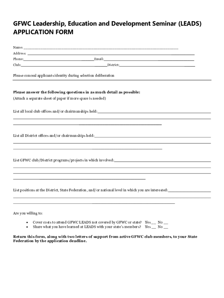 Fillable Online GFWC Leadership Education and Development Seminar ...