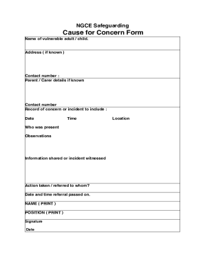 Fillable Online NGCE Safeguarding Cause fo Concern Form Fax Email Print ...