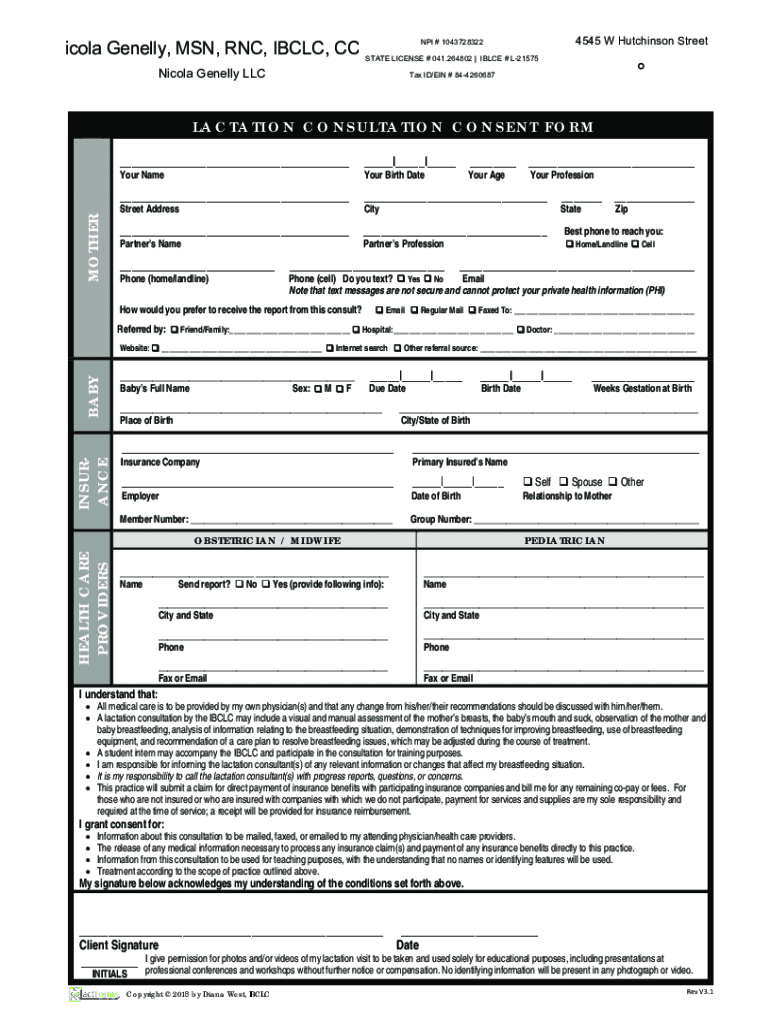 Fillable Online LACTATION CONSULTATION INTAKE AND CONSENT FORM Fax ...