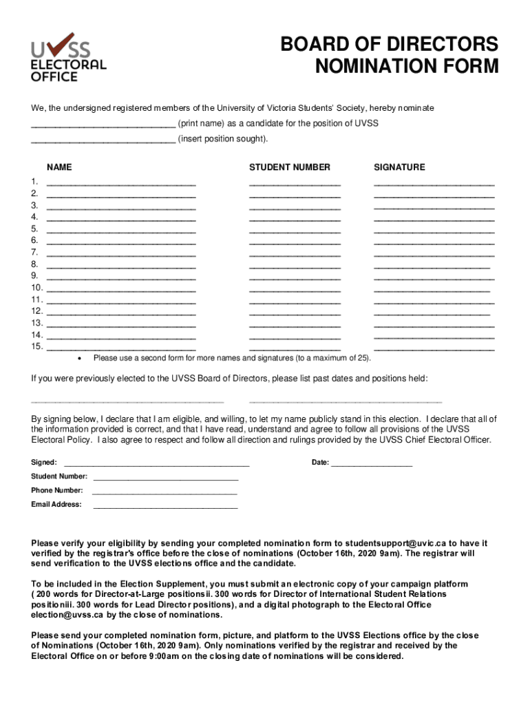 Fillable Online Board Nomination Form - Sample FormsBoard Nomination ...