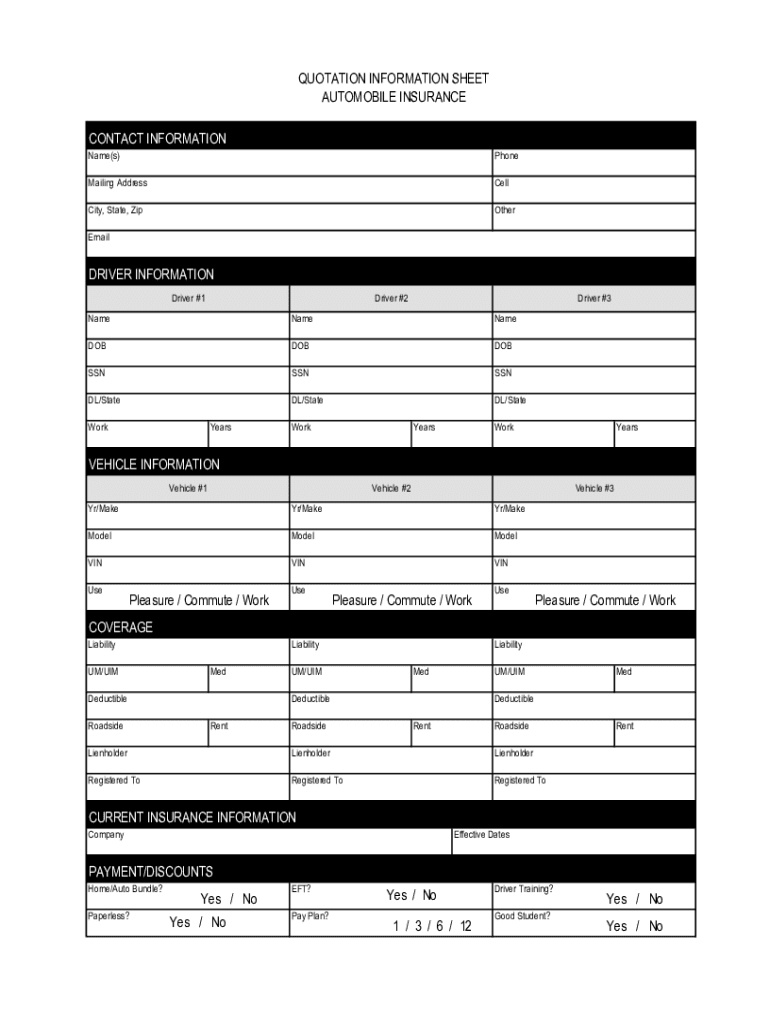 Fillable Online QUOTATION INFORMATION SHEET Fax Email Print - pdfFiller