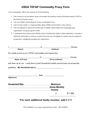 Fillable Online USDA TEFAP Commodity Proxy Form Fax Email Print - pdfFiller