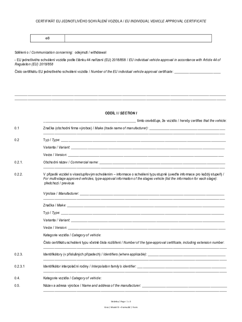 Fillable Online CERTIFIKT EU JEDNOTLIVHO SCHVLEN VOZIDLA / EU ...