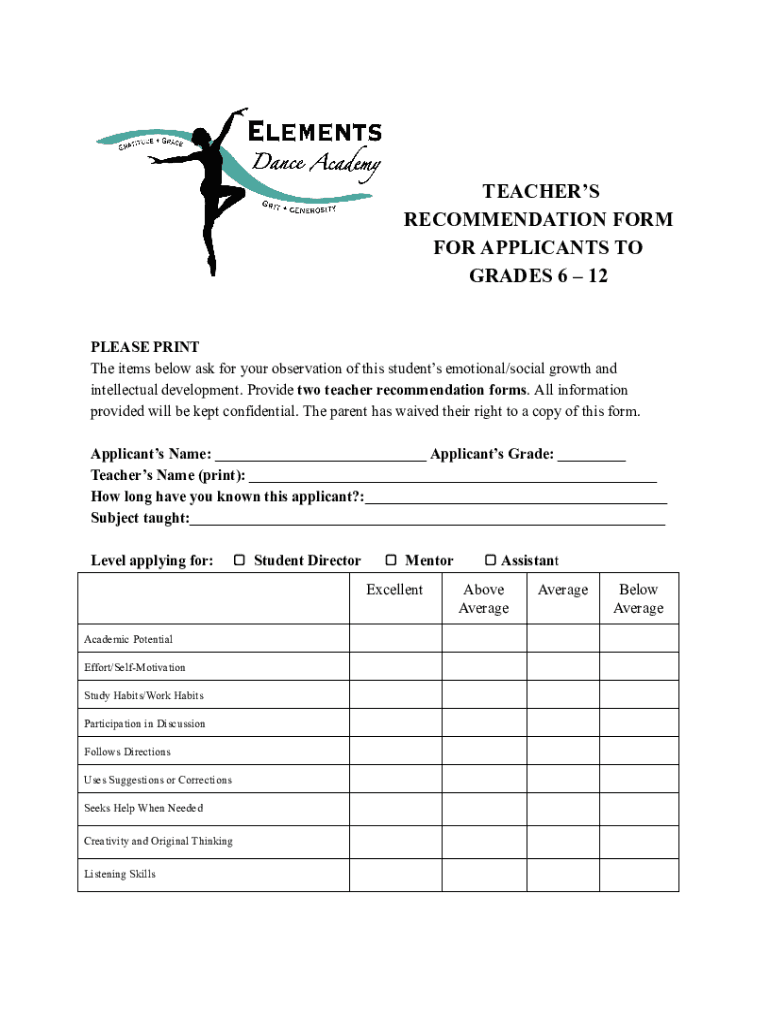 Fillable Online Free Teacher Recommendation Letter Template - with ...