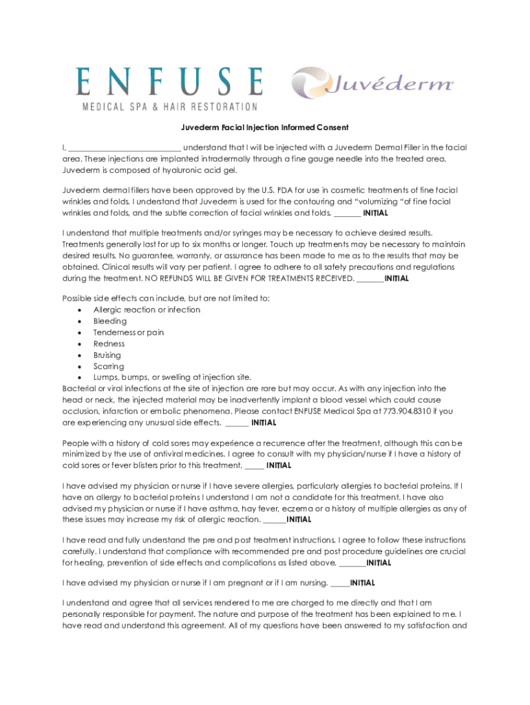 Fillable Online 15 Juvederm Facial Injection Informed Consent.doc Fax ...