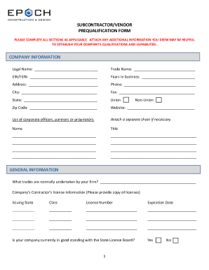 Fillable Online Subcontractor-Vendor Prequalification Form Fax Email ...