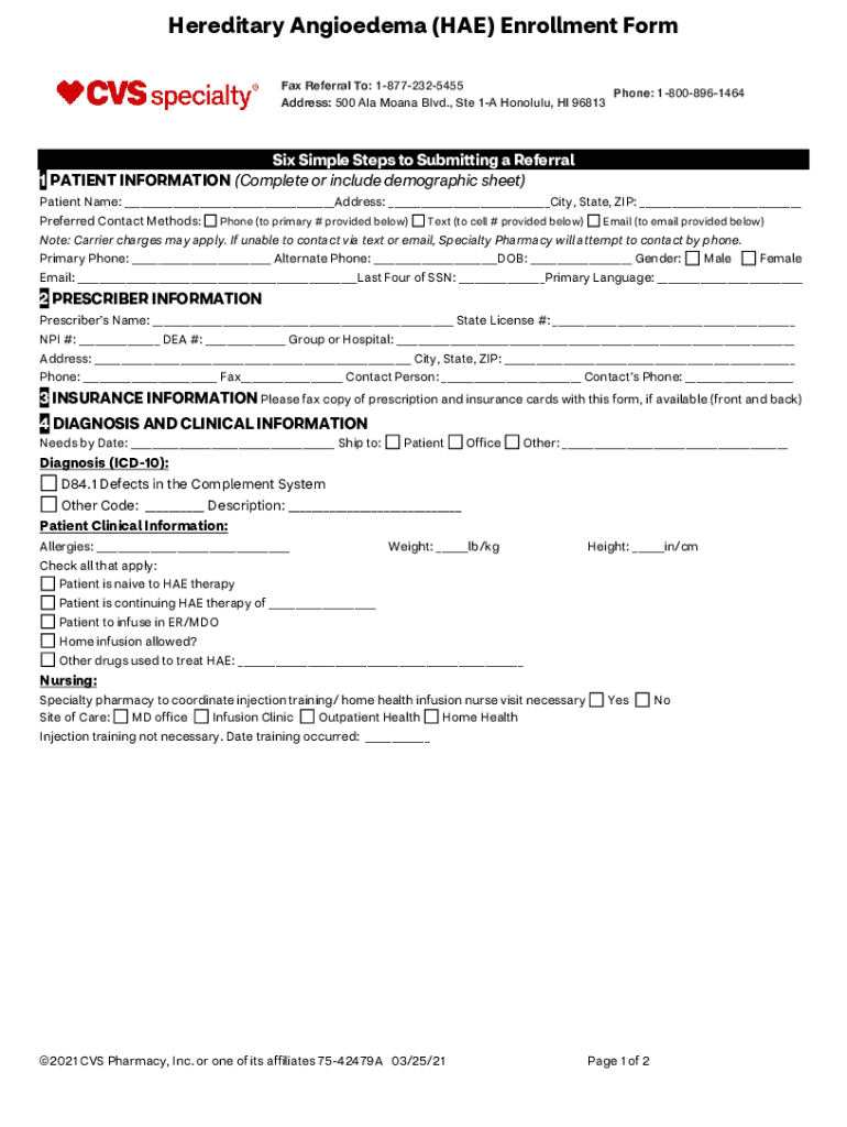 Fillable Online Hereditary Angioedema - Haegarda Dosing (HI) Fax Email ...