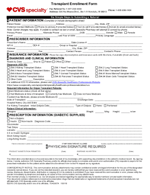 Fillable Online Transplant. Transplant Enrollment Form Physician Prescription Request Fax Email ...
