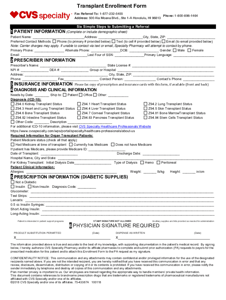Fillable Online Transplant. Transplant Enrollment Form Physician Prescription Request Fax Email ...