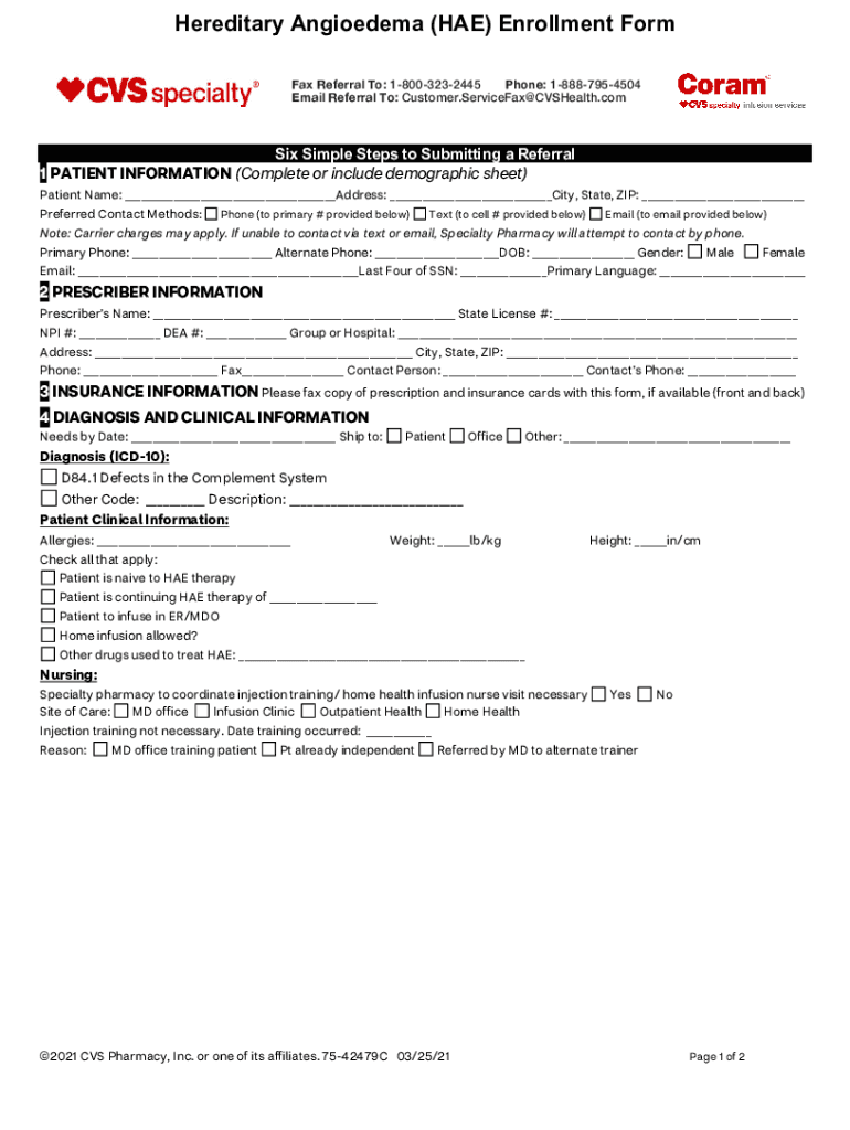 Fillable Online Hereditary Angioedema Haegarda HUB Fax Email Print ...