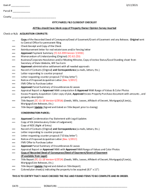 Fillable Online transportation ky KYTC PARCEL FILE CLOSEOUT CHECKLIST ...