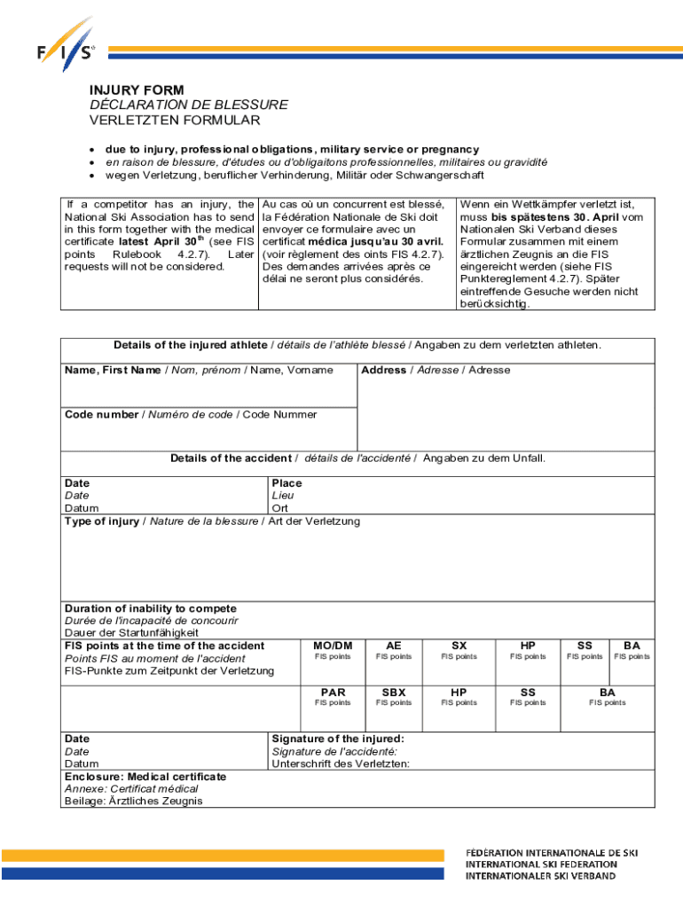 Fillable Online Free Printable Injury Form Templates (WordPDF)Employees ...