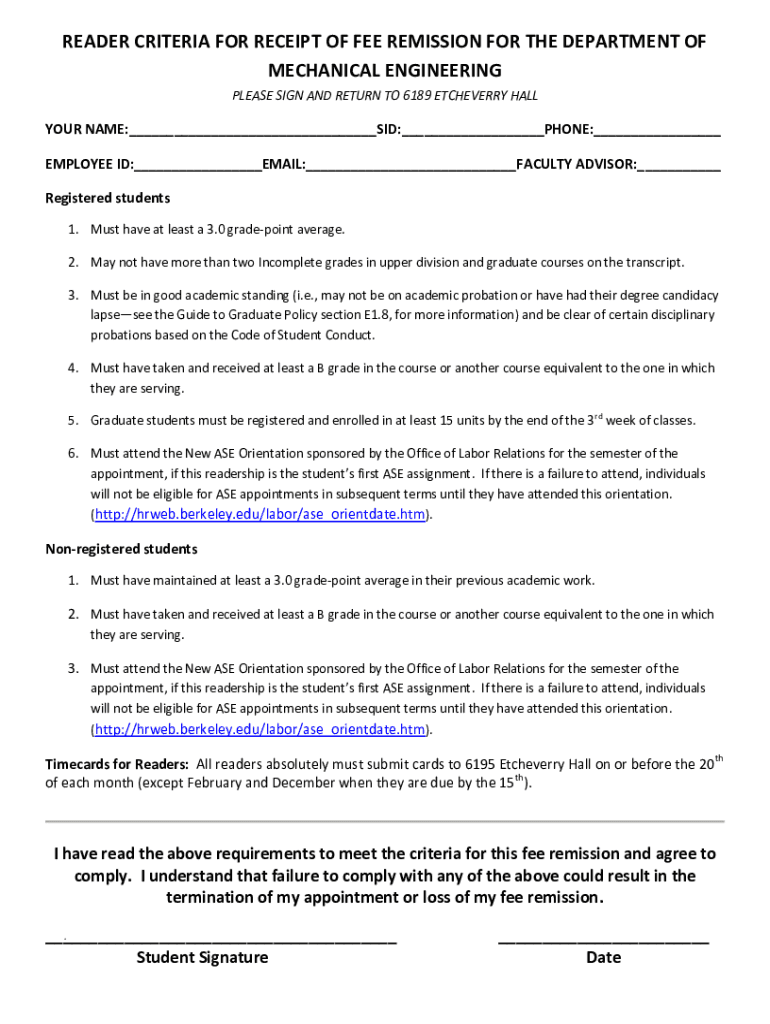 Fillable Online me berkeley GSI CRITERIA FOR RECEIPT OF FEE REMISSION FOR THE ... Fax Email ...
