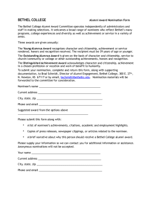 Fillable Online alumni-awards-nomination-form Fax Email Print - pdfFiller