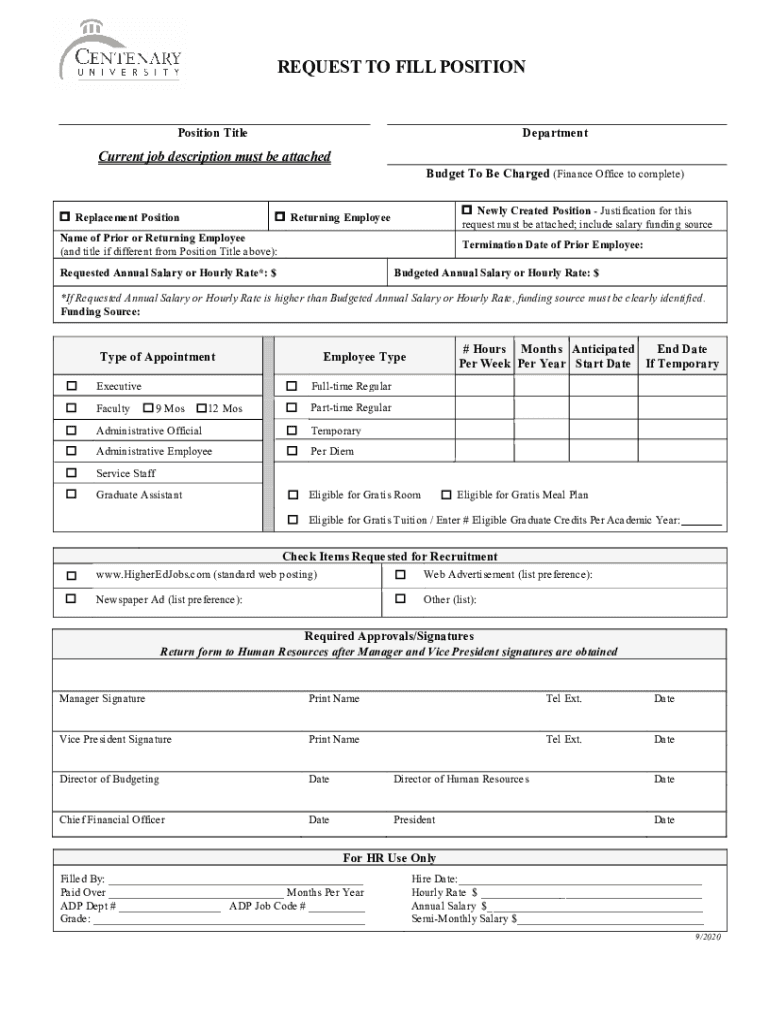 Fillable Online Procedures for Obtaining Approval to Fill a Staff ...