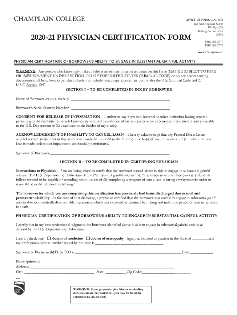 Fillable Online 2020-21 PHYSICIAN CERTIFICATION FORM Fax Email Print - pdfFiller
