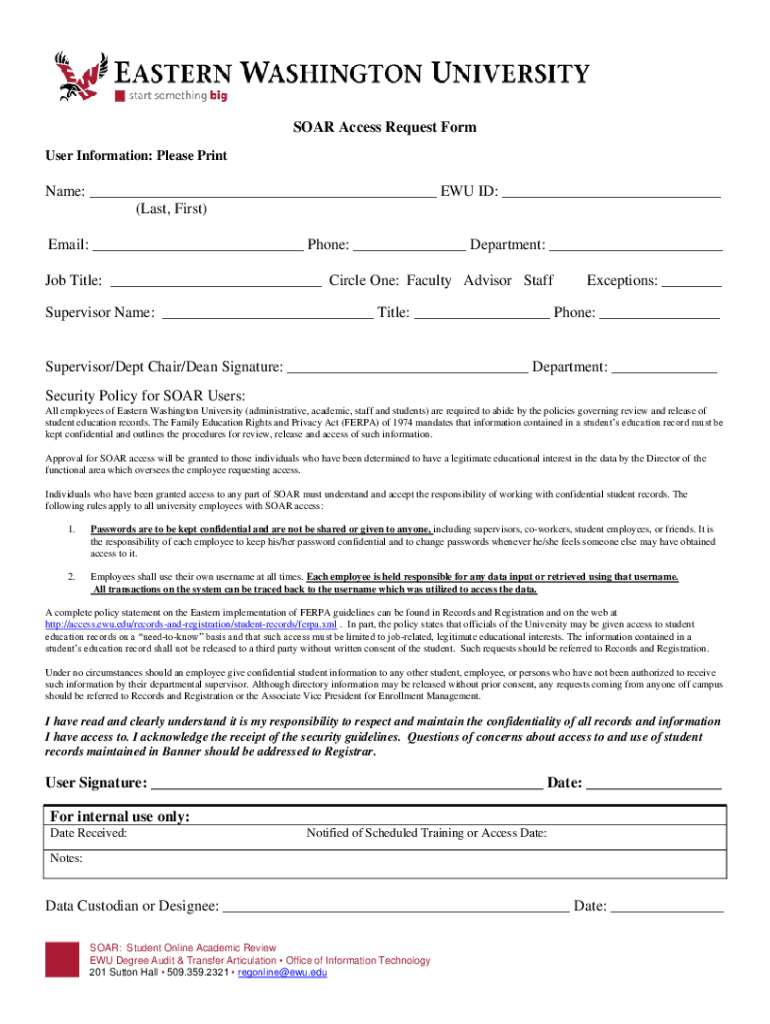 Fillable Online SOAR Access Request Form - InsideEWU Fax Email Print ...