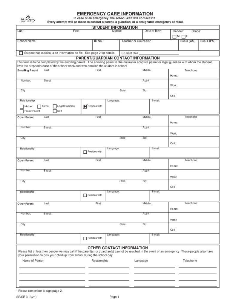 Fillable Online Emergency Care Form - Fill and Sign Printable Template ...