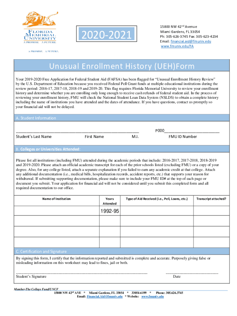 Fillable Online 2021-2022 UNUSUAL ENROLLMENT HISTORY APPEAL FORM Fax Email Print - pdfFiller
