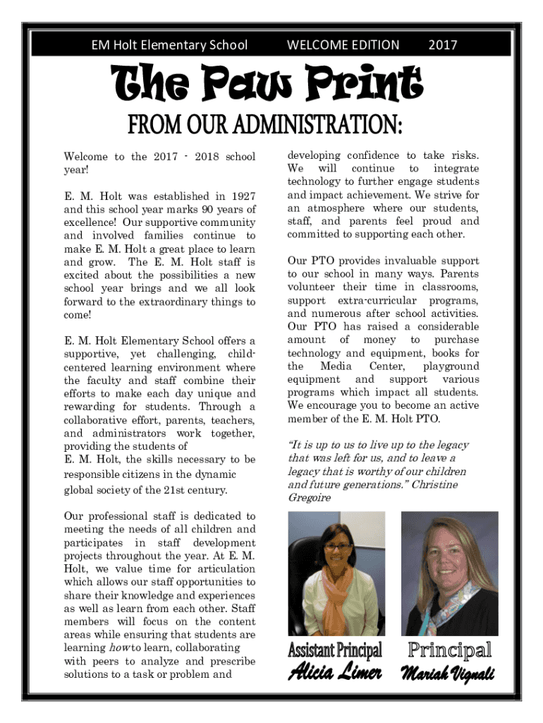 Fillable Online E. M. Holt Elementary School / HomepageThe Holt ...