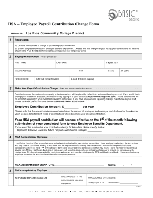Fillable Online HSAEmployee Payroll Contribution Change Form Fax Email ...
