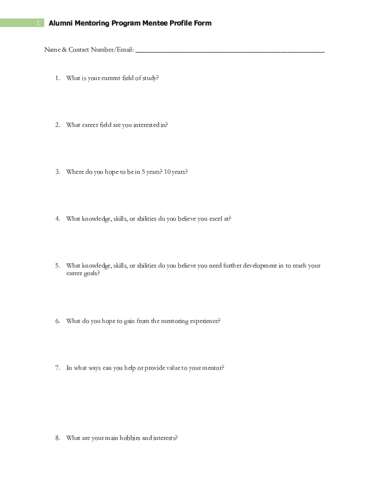 Fillable Online Alumni Mentoring Program Mentee Profile Form Fax Email Print - pdfFiller