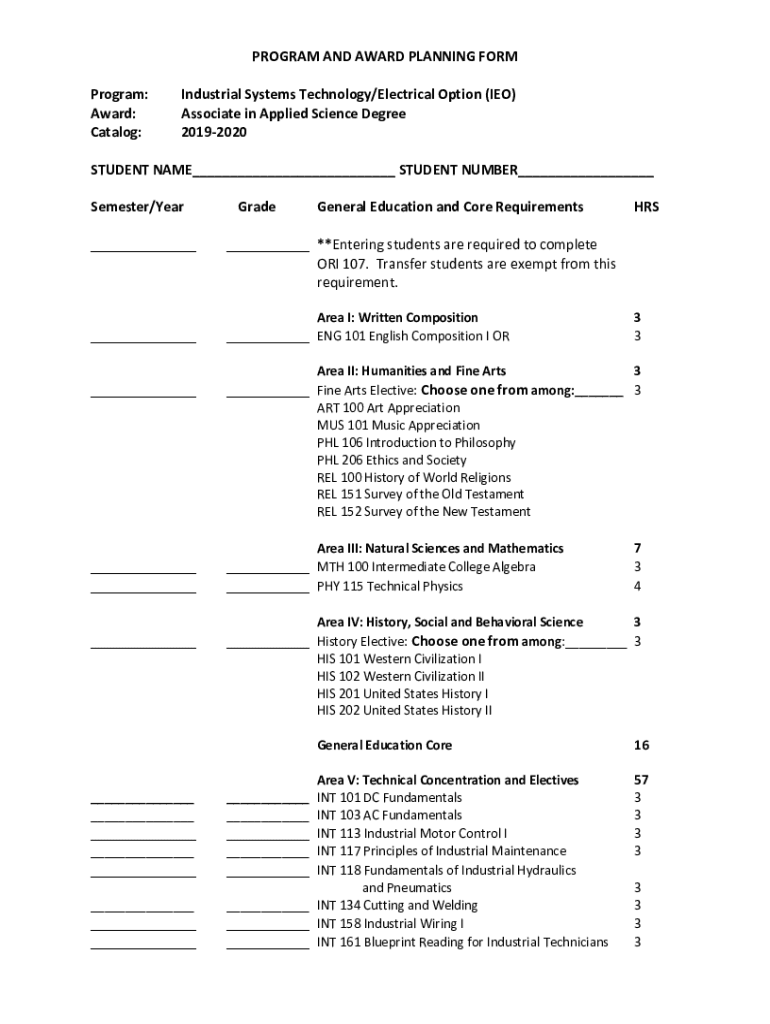 Fillable Online PROGRAM AND AWARD PLANNING FORM Program: Industrial ...