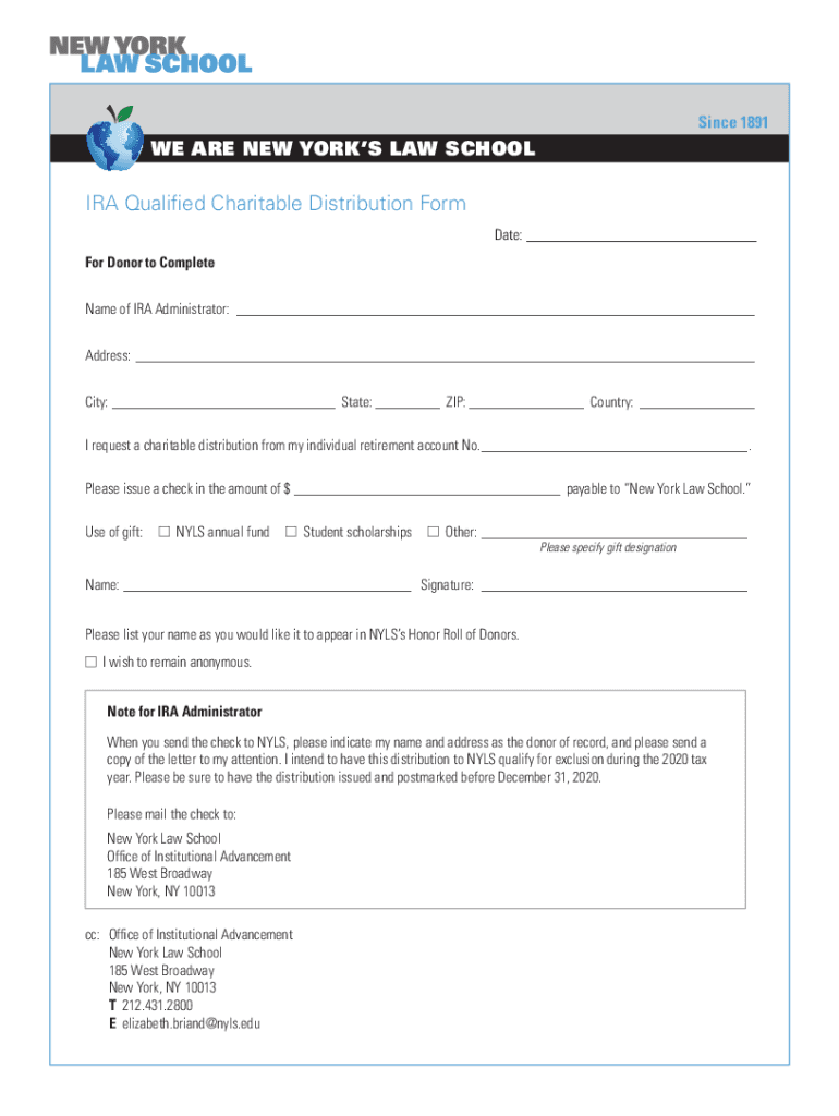 Fillable Online IRA Qualified Charitable Distribution Form - New York ...